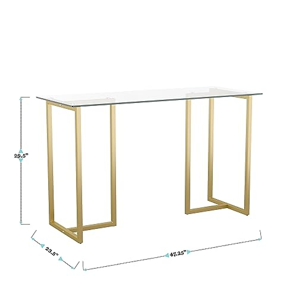 Martha Stewart Eli Home Office Desk with Glass Top and Steel Frame, Polished Brass