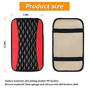 Osilly Car Center Console Pad, Universal Waterproof Armrest Seat Box Cover, 12.6" x 7.5" PU Leather Auto Armrest Protector, Car Interior Accessories Decor for Most Vehicles, Truck, SUV (Red)