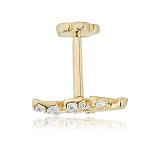 AVORA 14K Yellow Gold Simulated Diamond CZ Sideways Leaf Cartilage Piercing Flat Back Earring Body Jewelry (18 Gauge)