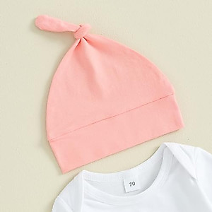 Newborn Baby Girl Boy Clothes Im New Here Infant Romper Top Pants Beanie Hat Set Baby Coming Home Outfit (Pink, 6-9 Months)