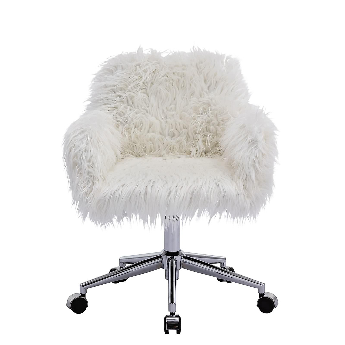 Daesar Modern Faux Fur Home Office Chair, Fluffy Chair for Girls, Makeup Vanity Chair, White