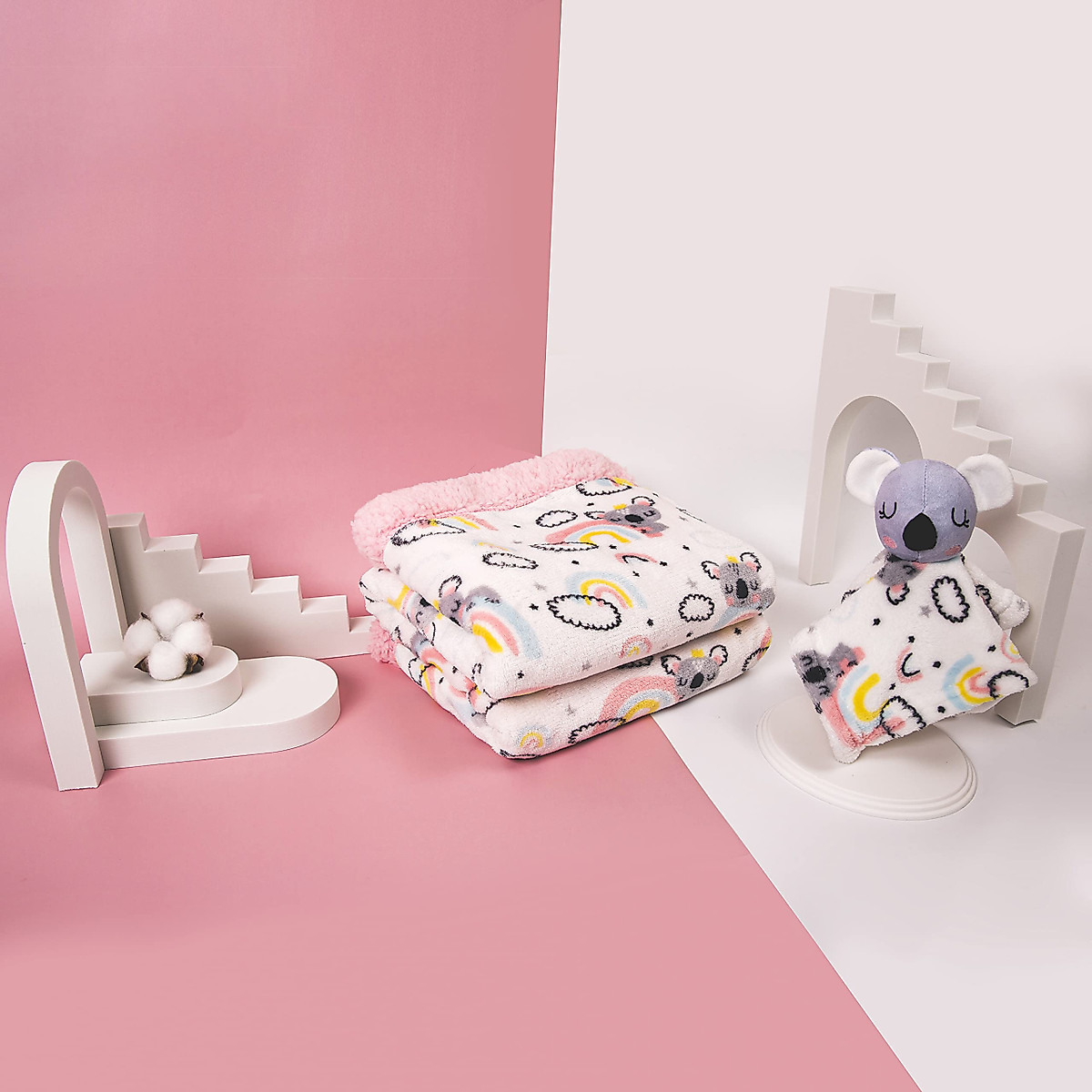 MODERN BABY Super Soft Baby Blanket Set with Security Blanket Lovey Newborn to Toddler Plush Blanket Gift Set