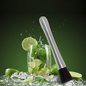 Honbay 1PCS Stainless Steel Cocktail Muddler Drink Muddler Bartender Tool Grooved Nylon Head Pestle for Bartending (8inch)