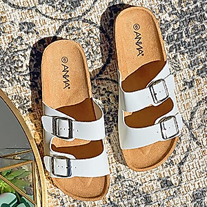 ANNA Glory Women's Slide Sandals Cork Footbed Double Buckle White 5.5