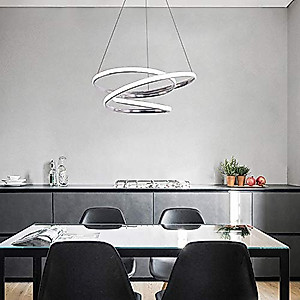 CHYING Modern Pendant Light with Irregular Ring Lights 40W LED Adjustable Chandelier 39.4 inch Ceiling Light Fixture for Dining Room Bedroom Living Room 39.4in Chrome