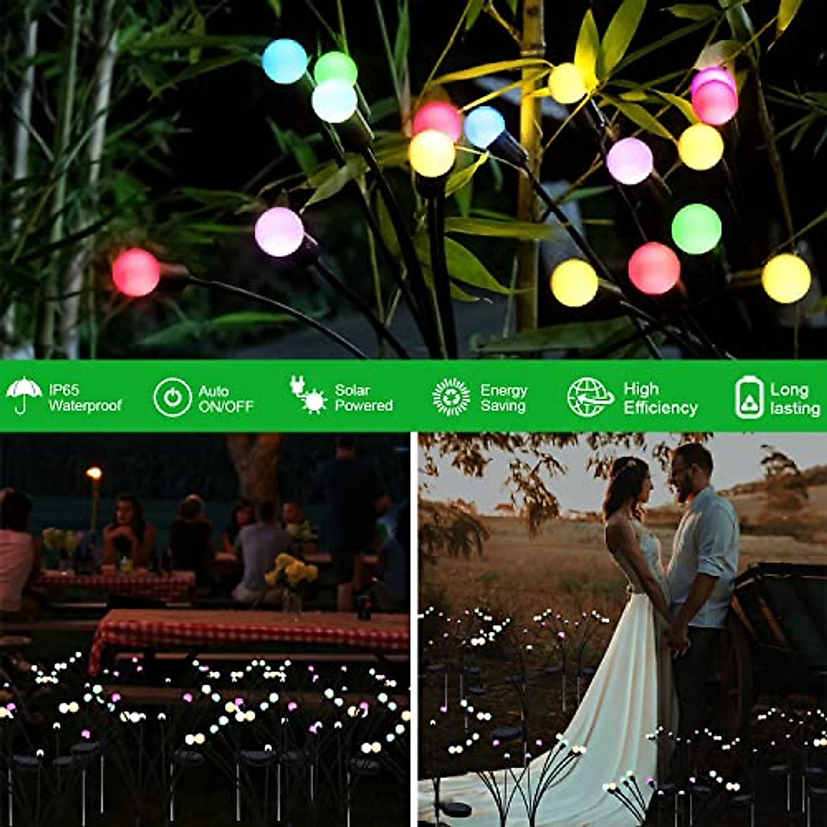 Leleecoo Solar Lights Outdoor Decorative, Garden Lights Solar Powered Waterproof, 6 LED Light Bulbs Vibrant Garden Solar Lights, Fairy Lights Yard Decorations Outdoor 2 Pack