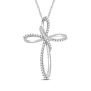 Jewelili Womens 10K White Gold with 1/5 Cttw Natural White Round Diamond Cross Necklace, 18" Rope Chain