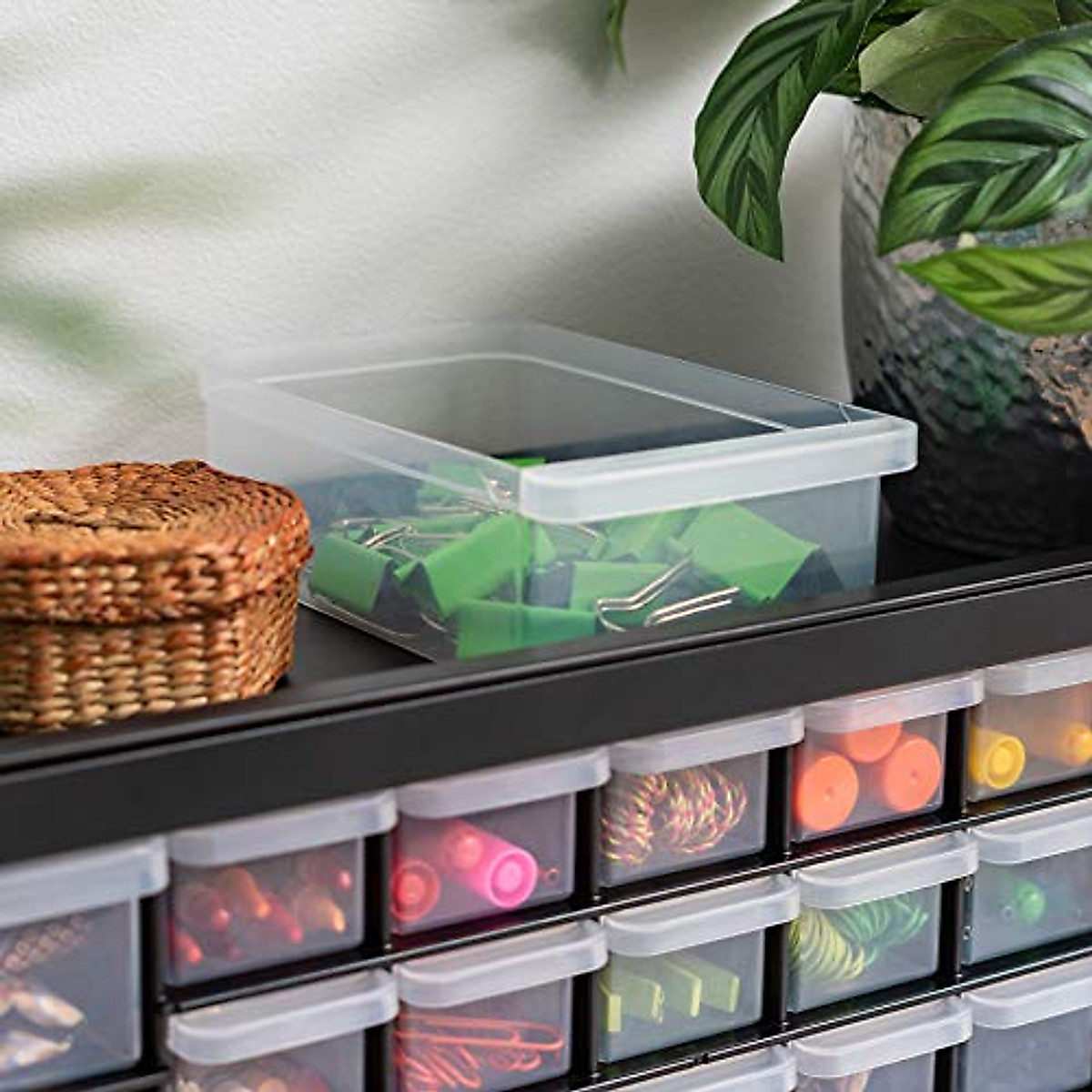 IRIS USA 26 Drawer Stackable Storage Cabinet for Hardware Crafts and Toys, 21.69-Inch W x 7-Inch D x 8.75-Inch H, Black - Small Brick Organizer Utility Chest, Scrapbook Art Hobby Multiple Compartment