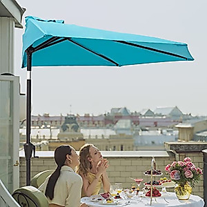 C-Hopetree 9 ft Half Round Outdoor Patio Market Wall Umbrella with Tilt, Aqua Blue