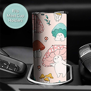 20 oz Mushroom Skinny Tumblers with Lid and Straw, Mushroom Stainless Steel Vacuum Insulated Travel Coffee Mug Cup Water Bottle, Mushroom Decor Stuff Accessories, Gifts for Women Girls Mushroom Lover