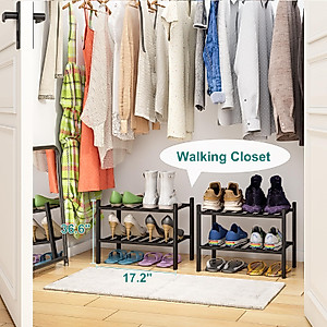 viewcare Black Small Shoe Rack for Entryway,2-Tier Bamboo Shoe Organizer for Hallway Closet, Free Standing Shoe Racks for Indoor Outdoor