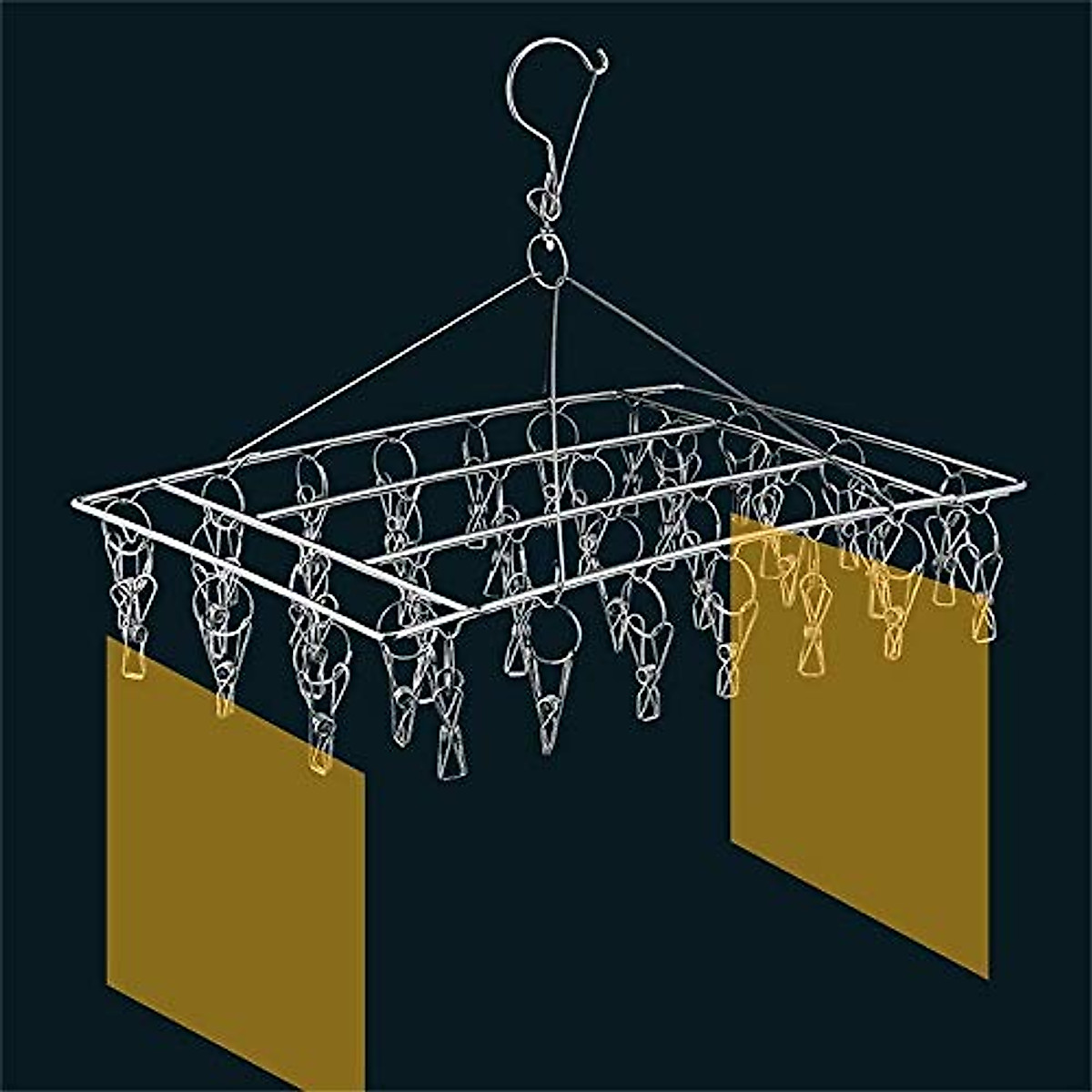 whatUneed Laundry Clothesline Hanging Rack，Stainless Steel Drying Clothes Hanger ，Multiple Function Windproof Pegs Hook for Drying/Socks/Underwear/Clothes/Towels (30 Clips)