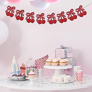 Cherry Banner - Cherry Fruit Hanging Decor, Cherry Theme Home Decor Banner Decoration for Christmas, Birthday, Bachelorette, Bridal Shower, Wedding Party Decorations Red Glitter