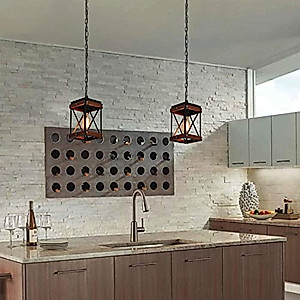 Fivess Lighting Rustic Farmhouse Pendant Light with Wood and Metal Cage, One-Light Adjustable Chains Industrial Mini Pendant Lighting Fixture for Kitchen Island Cafe Bar, Black