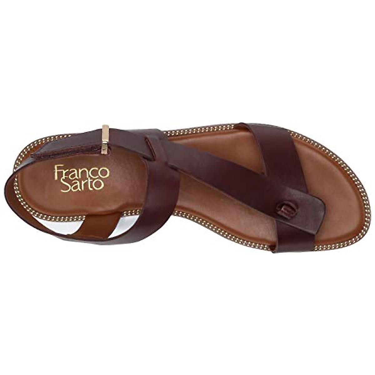 Franco Sarto Womens Glenni Ankle Strap Flat Sandals, Dark Brown, 8.5