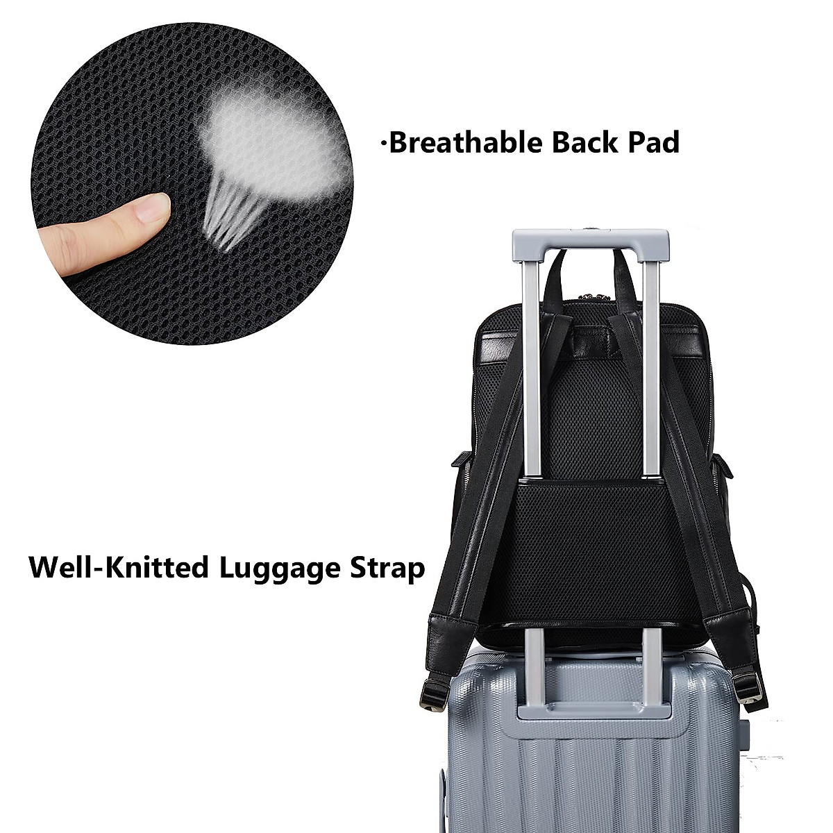 BOSTANTEN 20 inch Carry On Luggage Airline Approved ＆ Genuine Leather 15.6 inch Laptop Backpack Casual Backpack Travel Bag