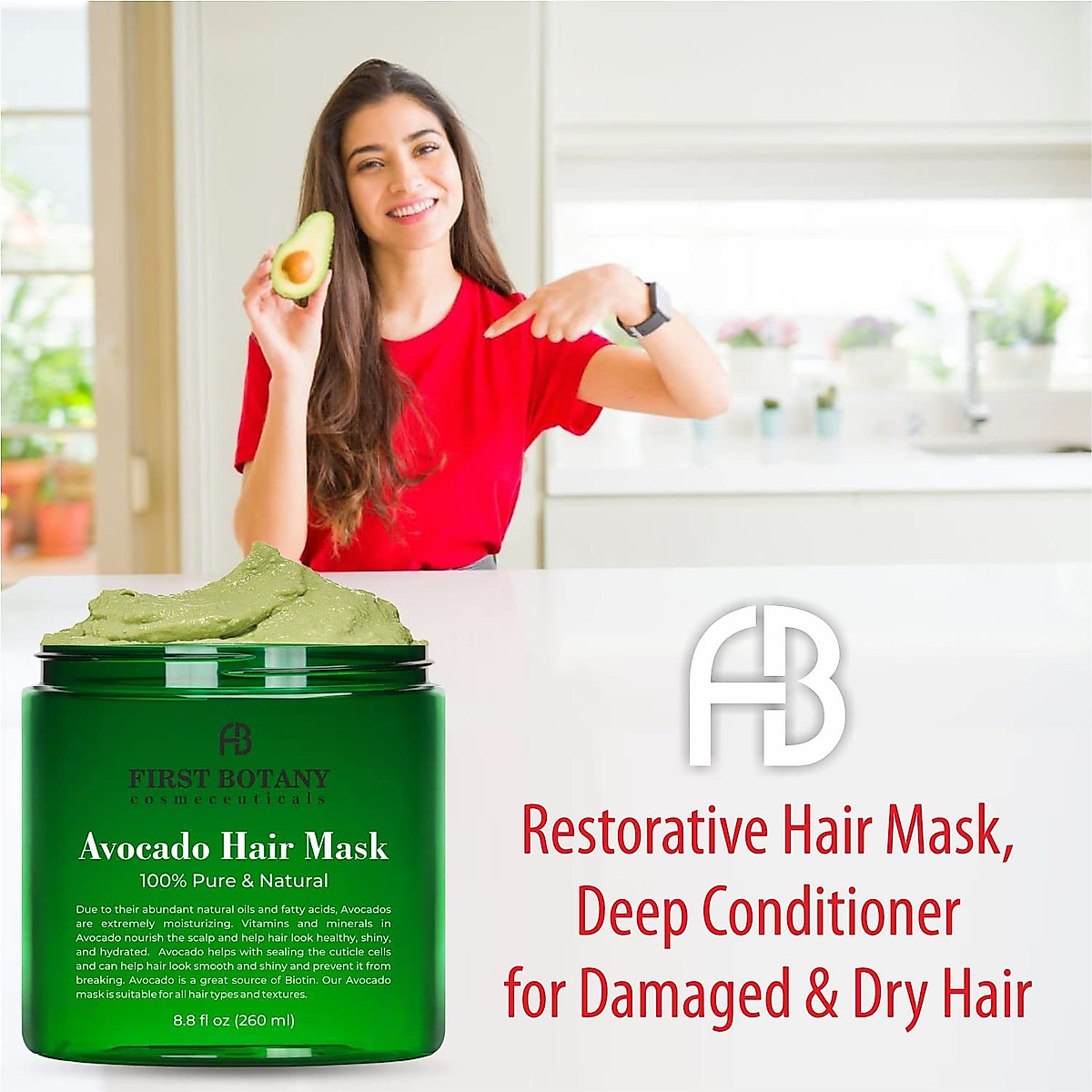 First Botany, Avocado Shea Nourishing Hair Mask - Restorative Deep Conditioning Hair Mask for Dry Damaged Hair and growth, Hair moisturizer & Conditioner, Sulfate Free hair treatment & hair care