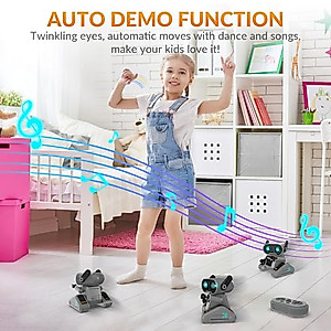 STEMTRON RC Robot Toys for Kids, Rechargeable Remote Control Robot Toy for Boys & Girls, with Auto Demo, Dance Moves, Music, Shining 7 Colors LED Eyes & Flexible Head, Ears & Arms