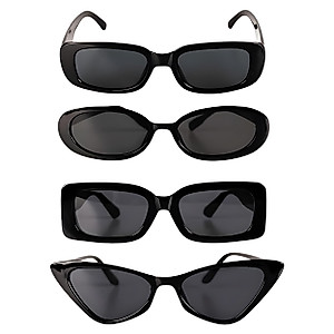 Generic Trendy Women's Sunglasses 4-Pack: Polarized, Rectangular Frame & Vintage Cat eye style Black Retro Eyewear for a Aesthetic Look - lentes de sol para mujer, fashion aaccessories
