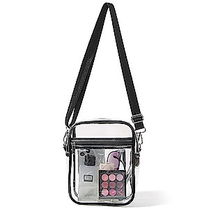 TOBVZOO Clear Bag Stadium Approved｜Clear Crossbody Bags for Women Men｜Clear Purse for Concerts Festivals Sports Events (Black - waterproof zipper)
