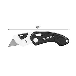 Sheffield 1282 Gadget Folding Lock Back Utility Knife, Compact Box Cutter with Lock Back Release and Quick-Change Mechanism, Heavy Duty Cardboard Cutter