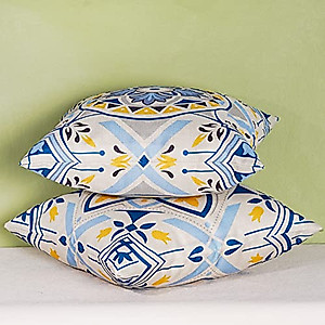 Set of 4 Decorative Waterproof Throw Pillow Covers Outdoor Boho Floral Cushion Covers for Patio Furniture Porch , 18x18 Inch