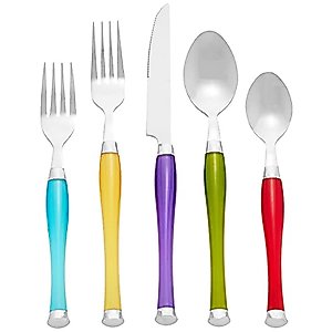 Gibson Home 105913.20 Santoro 20 Piece Set Plastic Handle Flatware on Hanging Rack, Multicolor