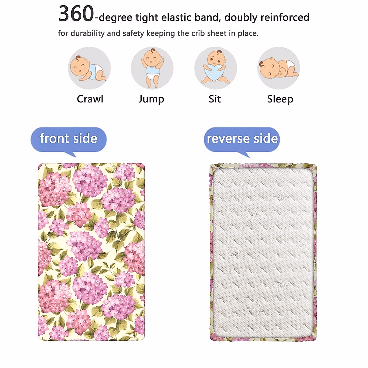 Shabby Flora Themed Fitted Mini Crib Sheets,Portable Mini Crib Sheets Soft and Breathable Bed Sheets-Great for Boy or Girl Room or Nursery,24“ x38“,Pale Green Baby Pink Cream Lilac