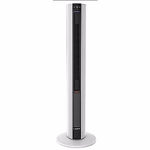 Lasko 1500 Watt 4 Speed Quiet Bladeless Multi Function Remote Control Comfort Control Tower Fan and Space Heater with 3 Heat Settings, White
