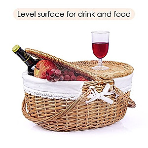 Wicker Picnic Basket with Lid and Handle Sturdy Woven Body with Washable Lining