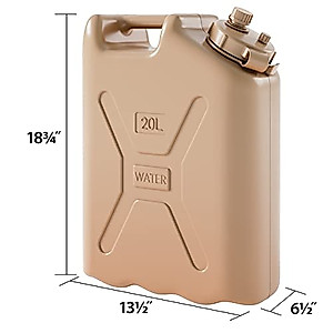 Scepter 5 Gallon 20 Liter BPA Free Lightweight Portable Water Storage Container for Camping and Emergency Storage, Plastic Sand