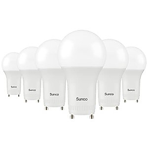 Sunco 6 Pack GU24 LED Light Bulbs 2 Prong A19, CRI91 5000K Daylight, 9W Equivalent 60W, CFL Replacement 800 Lumen, Super Bright Dimmable Twist & Lock GU24 Pin Base with 2 Prongs Instant On UL