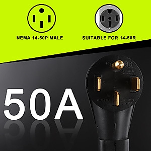 Campzlly 50 Amp to 110 Adapter RV Cord, 50 Amp to 20 Amp Adapter, NEMA 14-50P Male Plug to 4X 5-15R/5-20R Household Outlet Female with Dust Protection Caps, 1.5 FT