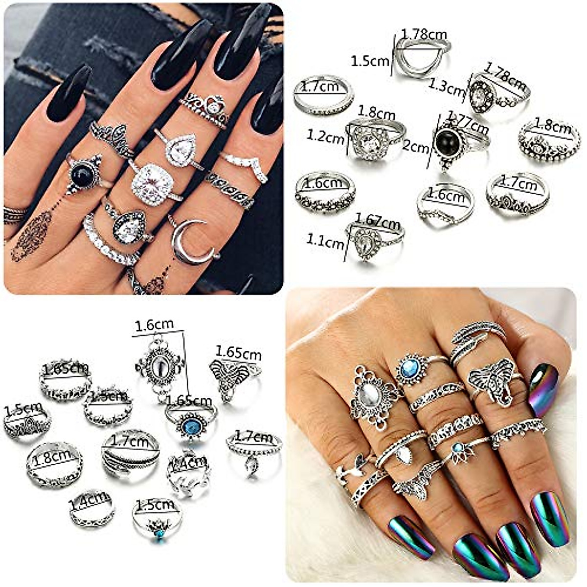 FIBO STEEL 101 Pcs Vintage Knuckle Rings for Women Stackable Midi Finger Ring Set