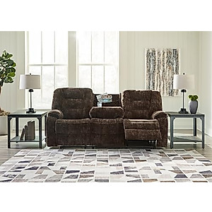 Signature Design by Ashley Soundwave Contemporary Manual Reclining Sofa with Drop Down Table, USB Ports and Cup Holders, Dark Brown