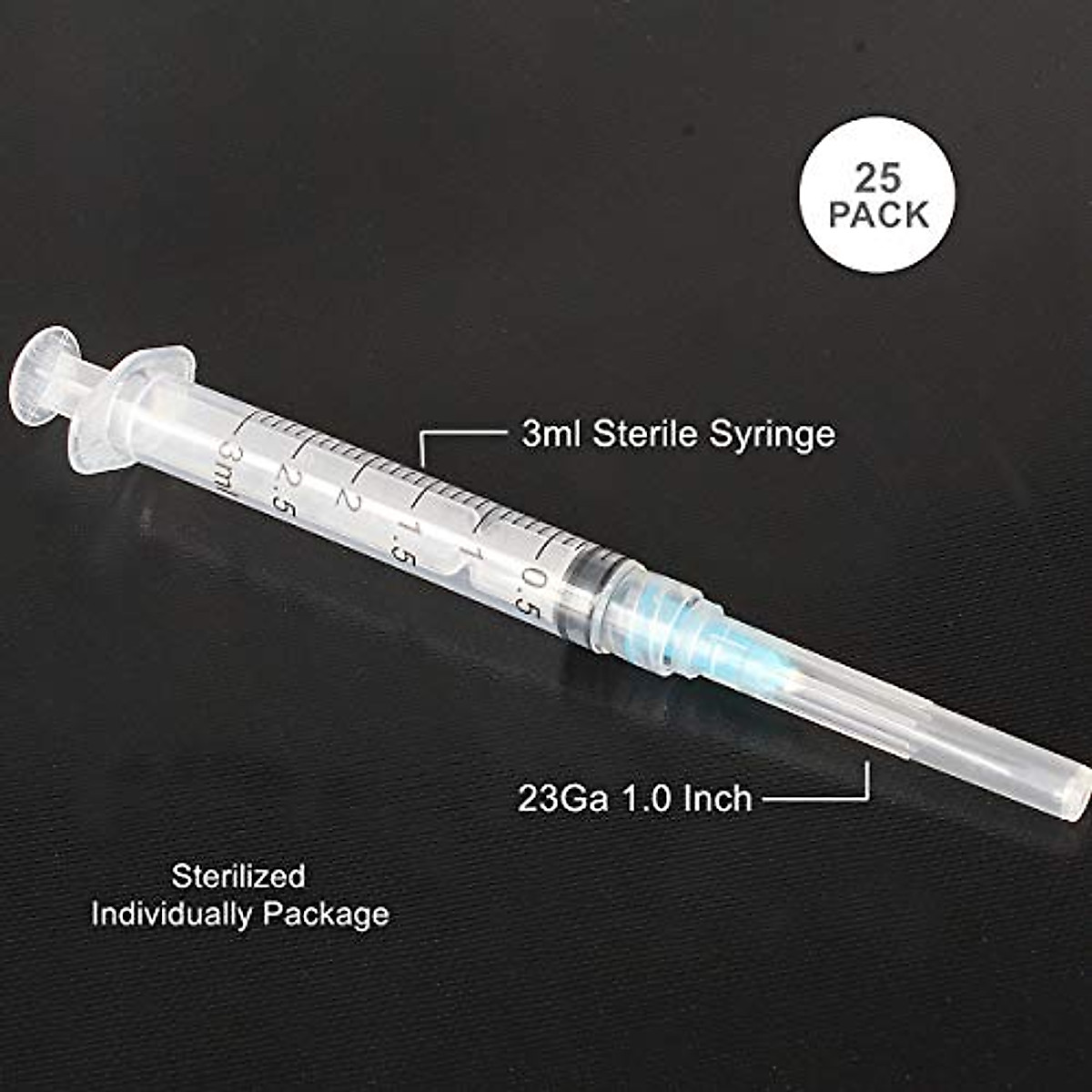 BSTEAN 25 Pack 3ml Disposable Syringe with 23Ga 1.0 Inch Needle, Individual Package