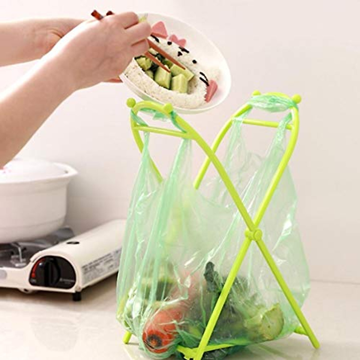 Luxshiny Desktop Stand 2pcs Garbage Bag Rack Plastic Frame Kitchen Garbage Bag Storage Rack Folding Garbage Shelf Bag Fixing Bracket Portable Hamper Stand for Bathroom Kitchen Green Hanger Hooks