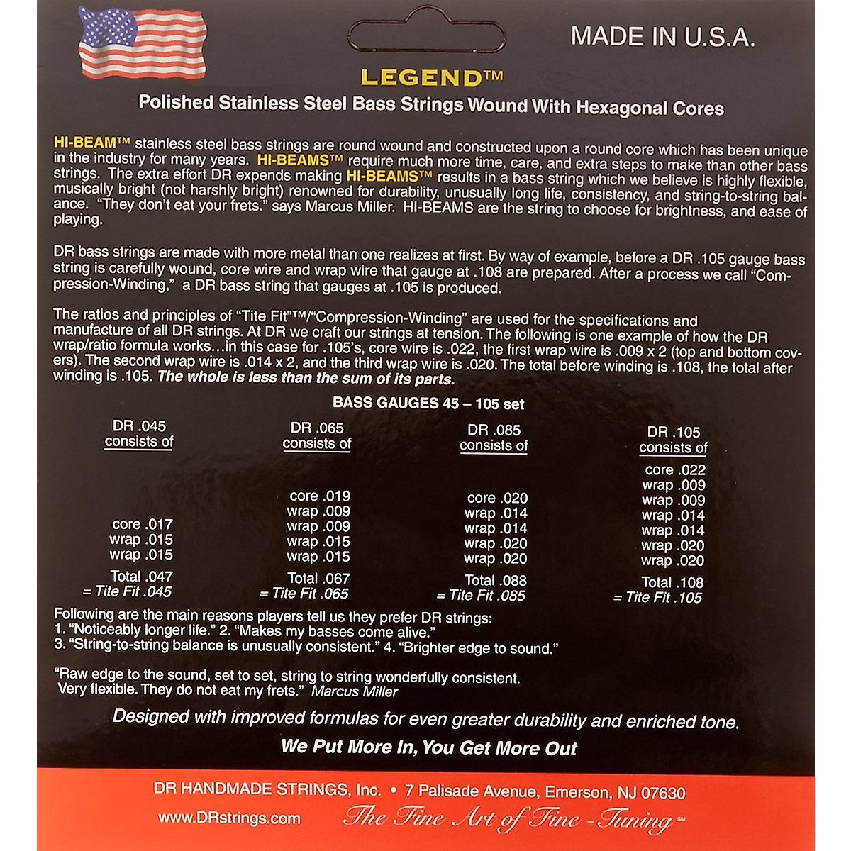 DR Strings Hi-Beam Flats - Flatwound Stainless Steel Round Core 5 String Bass 45-125