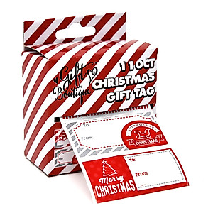 Gift Boutique Christmas Sticker Gift Tags Roll Box 110 Count Elegant Red & Silver Designs Personalized Holiday Self-Adhesive Name Labels Write On Then Peel & Stick for Wrapping Packages & Presents
