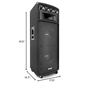 Pyle Portable Cabinet PA Speaker System - 1600 Watt Outdoor Stereo Sound Speakers w/ Dual 12" Woofers, 3.4" Piezo Tweeters, 5"x12" Super Horn Midrange, Crossover Network