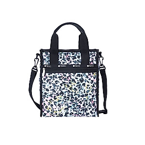 LeSportsac Charming Cheetah Small North/South Tote Crossbody + Top Handle Handbag, Style 3538/Color E446, Watercolor Inspired Interpretive Cheetah Design, Abstract Colorful Iridescent Pearlized Sheen