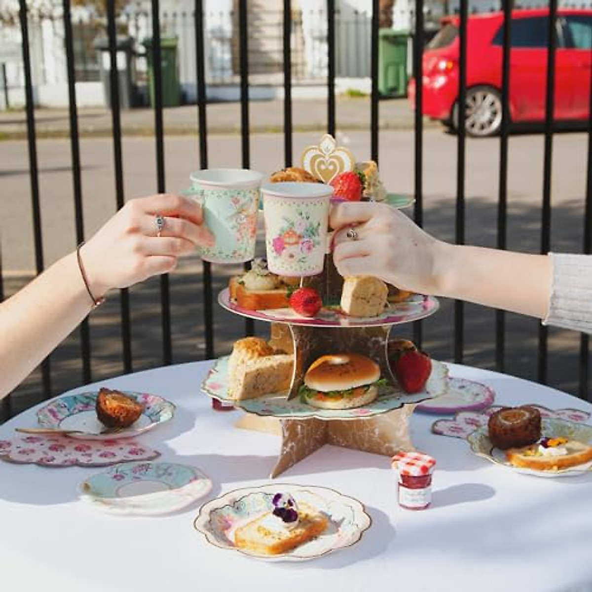 Talking Tables 24 x Pretty Vintage Disposable Floral Cup & Saucer Afternoon Tea Party Set, Truly Scrumptious Disposable Tableware for Mother’s Day, Kids Birthday Bridal Baby Shower, Weddings