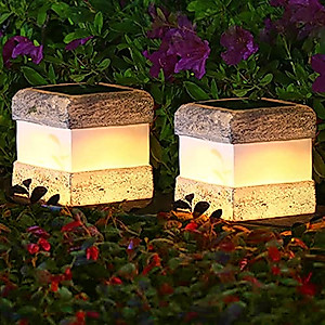 2 Pack Solar Garden Lights, Fake Rock Lights for Outdoor Pathway Yard, Solar Waterproof Decorative Rocks Lantern for Landscape Decor Gery
