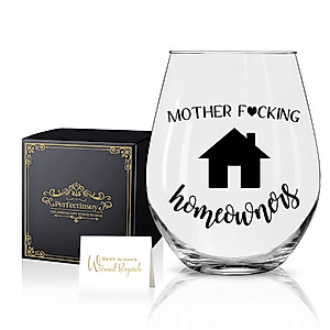 Perfectinsoy Housewarming Wine Glass with Gift Box, Unique House Gifts For New Home Owner, Funny First Time Home Owner Gift Ideas, Funny Novelty Wine Glassware Gift for Women, Party, Event
