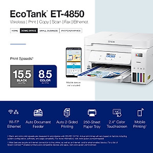 Epson EcoTank ET-4850 Wireless All-in-One Cartridge-Free Supertank Printer with Scanner, Copier, Fax, ADF and Ethernet (Renewed/Refurbished)