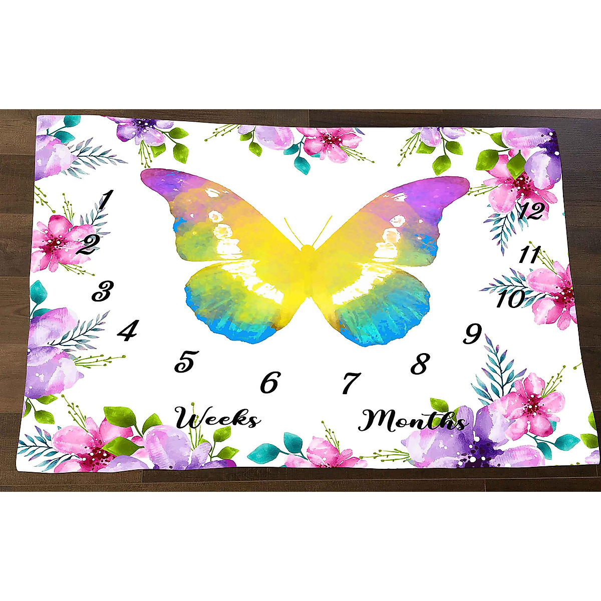 LYLYCTY Baby Monthly Milestone Blanket, Month Blanket for Newborn Baby Shower, Butterfly Design Photography Background for Baby 60x40 inches BTZYLY4