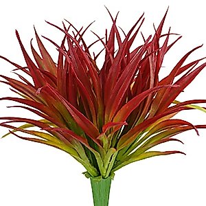 Phliofd 6Pcs Artificial Grass Fake Plants 17.3in Outdoor Plants UV Resistant Greenery Stems Fake Grass for Home Window Garden Office Patio Pathway Front Porch Christmas Décor Light Green & Red