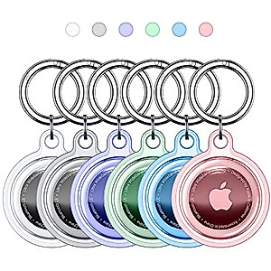 Adorve Airtag Holder, Waterproof Airtag Keychain, Apple Air Tag Case, 6 Pack Protective Airrtag Tracker Case with Key Ring for Dog Collar, Luggage, Keys, Kids, Clear/Pink/Purple/Blue/Gray/Pine Green