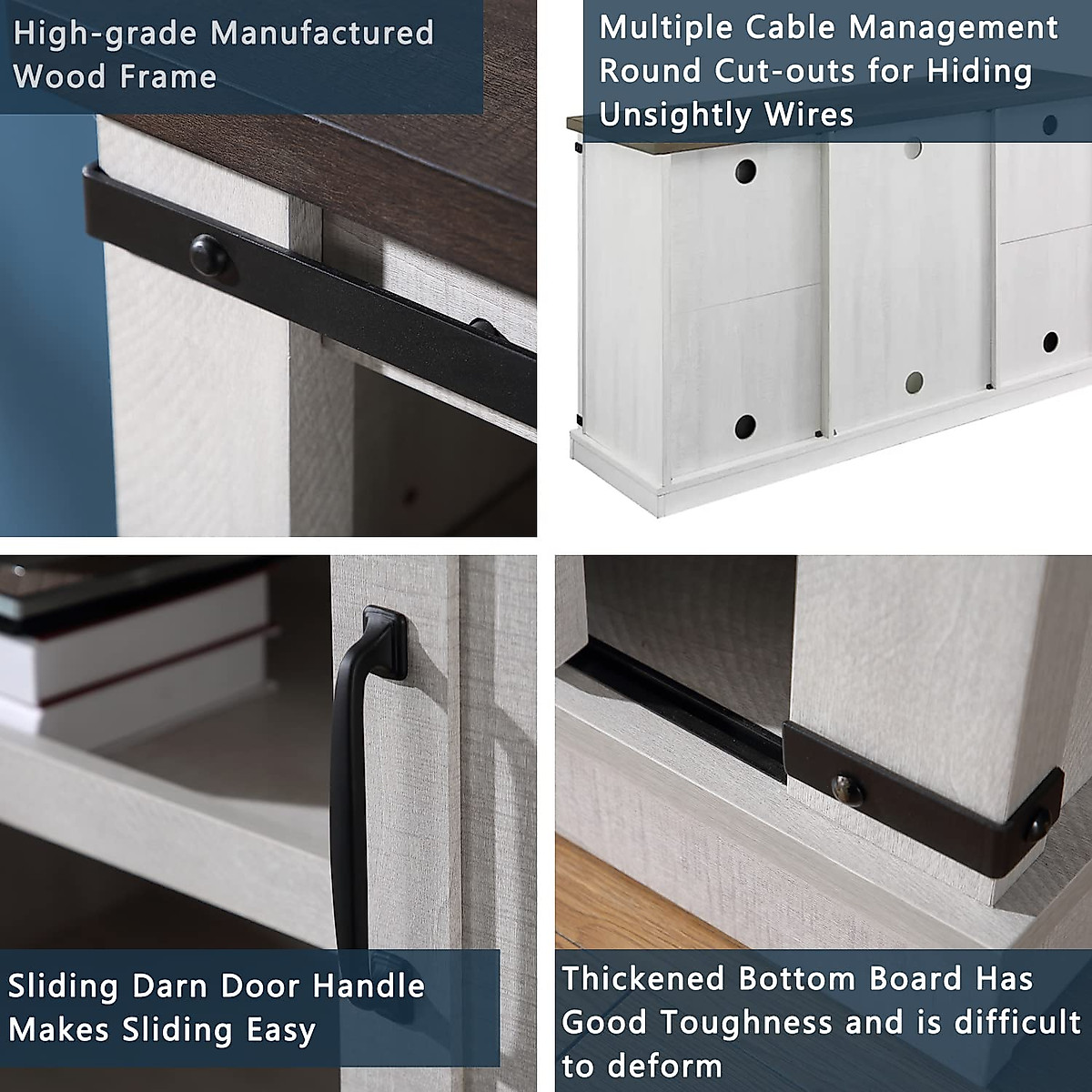 Asifom White Grey Modern Farmhouse Wood TV Stand for 65 Inch TV, Rustic TV Console Media Entertainment Center Table Living Room Storage Cabinet with Sliding Barn Door Adjustable Shelves