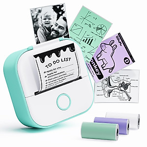 LabelCreate Mini Sticker Printer, T02 Portable Thermal Printer with 3 Rolls Paper, Pocket Sticker Printer Machine for kids,Study,DIY,School Notes